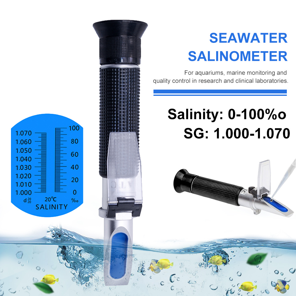 Handheld Salinity Refractometer 0-100‰ 1.000-1.070SG Auto Temp ...