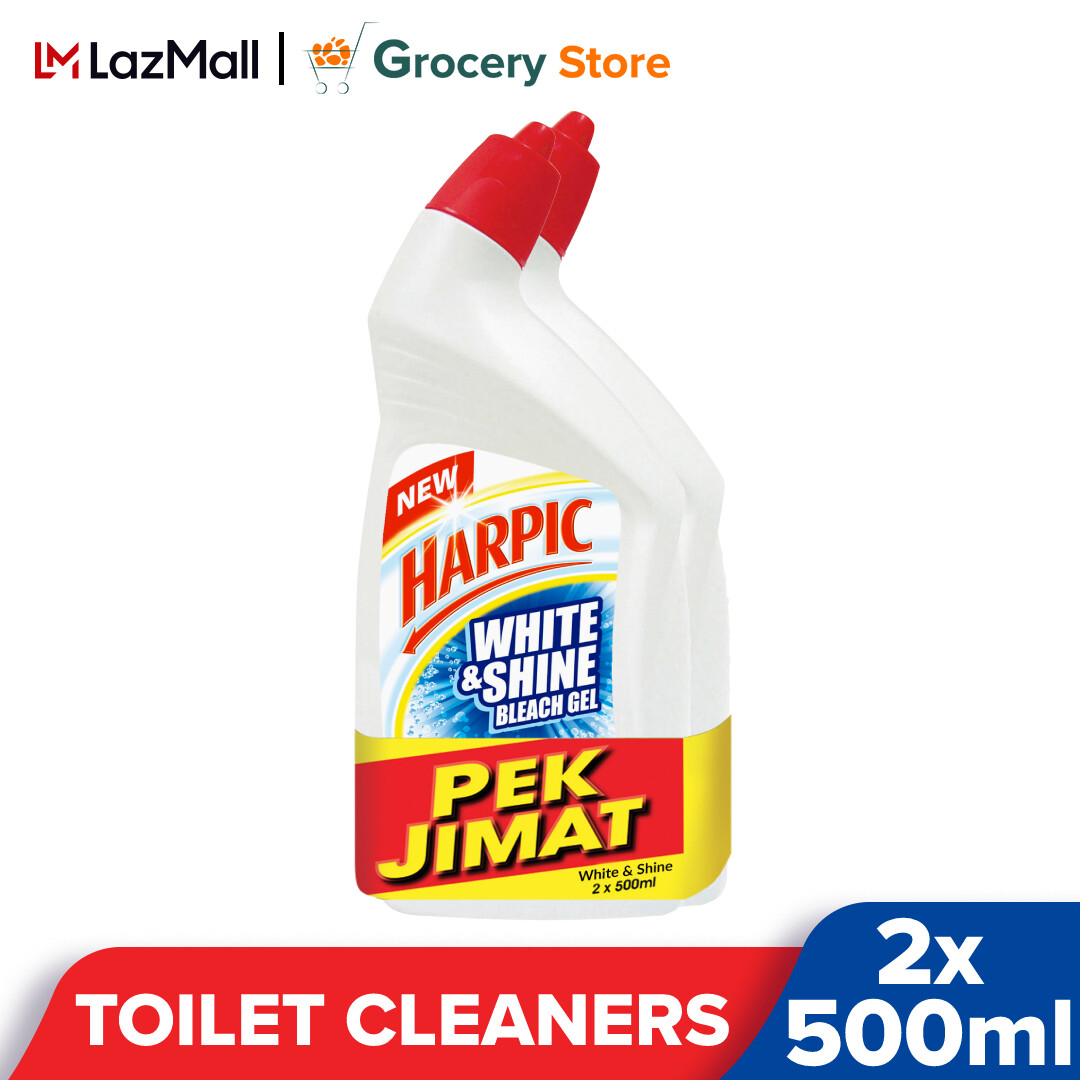 Harpic White & Shine (500ml x 2) Bleach Disinfectant Toilet Cleaner ...