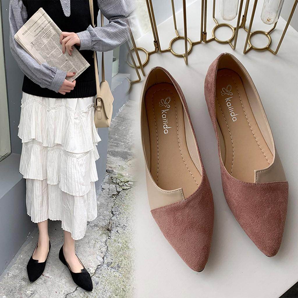 ROM Women Splice Color Flats Fashion Pointed Toe Ballerina Ballet Flat ...
