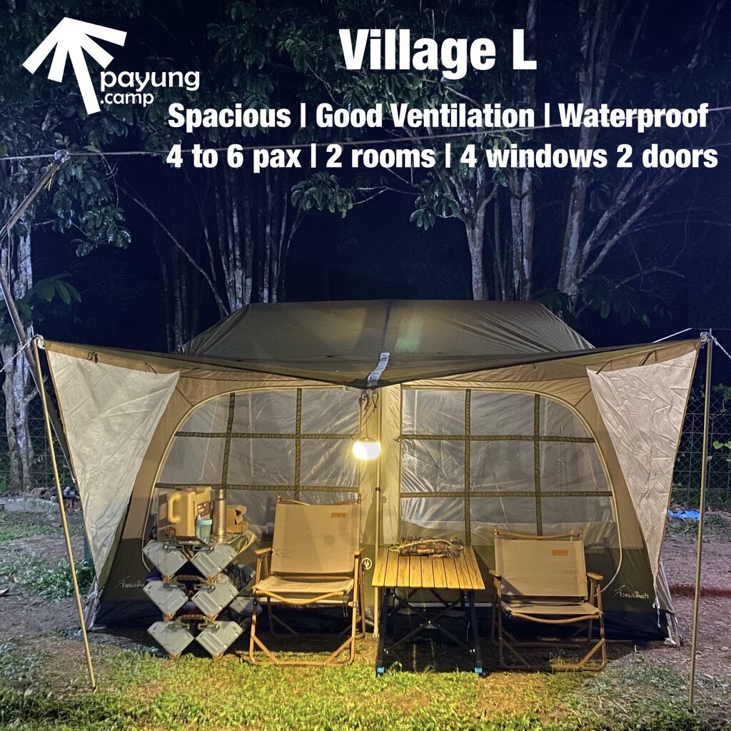 PAYUNG.CAMP 4 to 6 person 2-rooms Family Village L Luxury Camping Tent Waterproof 2 Doors 4 ...