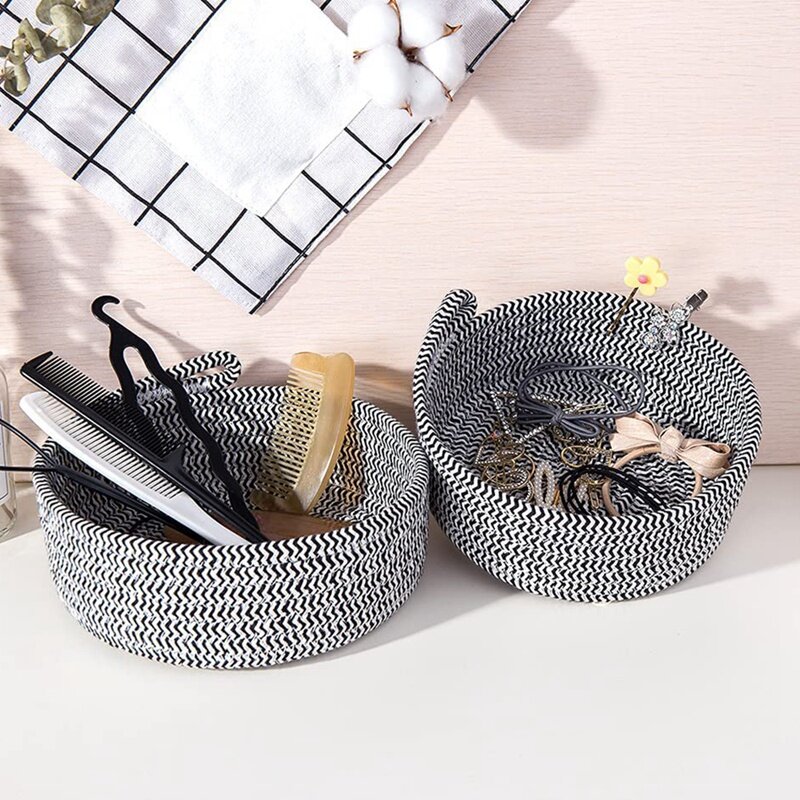 Small Basket Set of 2 Mini Woven Baskets Round Cotton Rope Basket ...