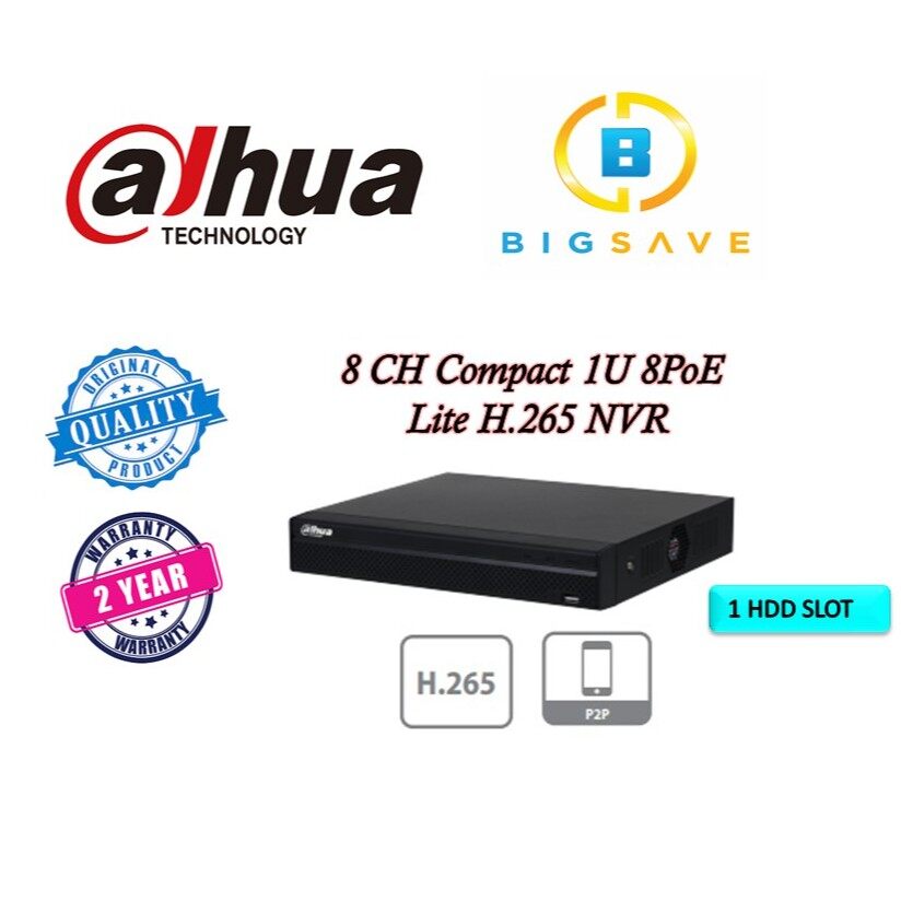 DAHUA 8 CH / 8 CHANNEL NVR1108HS-8P-s3/h COMPACT 1U LITE 4K H.265 NVR ...