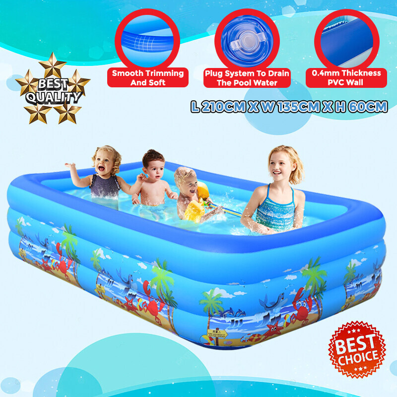 Ready Stock 3 Rings Inflatable pool Rectangular Indoor Outdoor Children ...