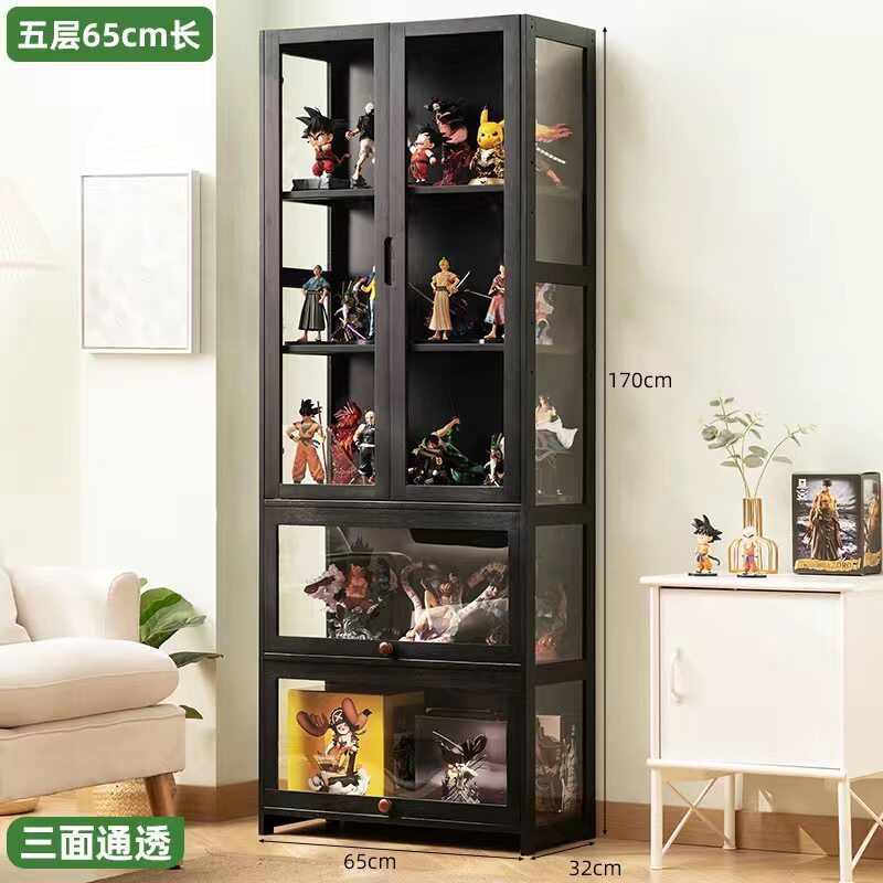 KIMDELIN Display Cabinet Black Acrylic Three Sided Transparent Figure ...