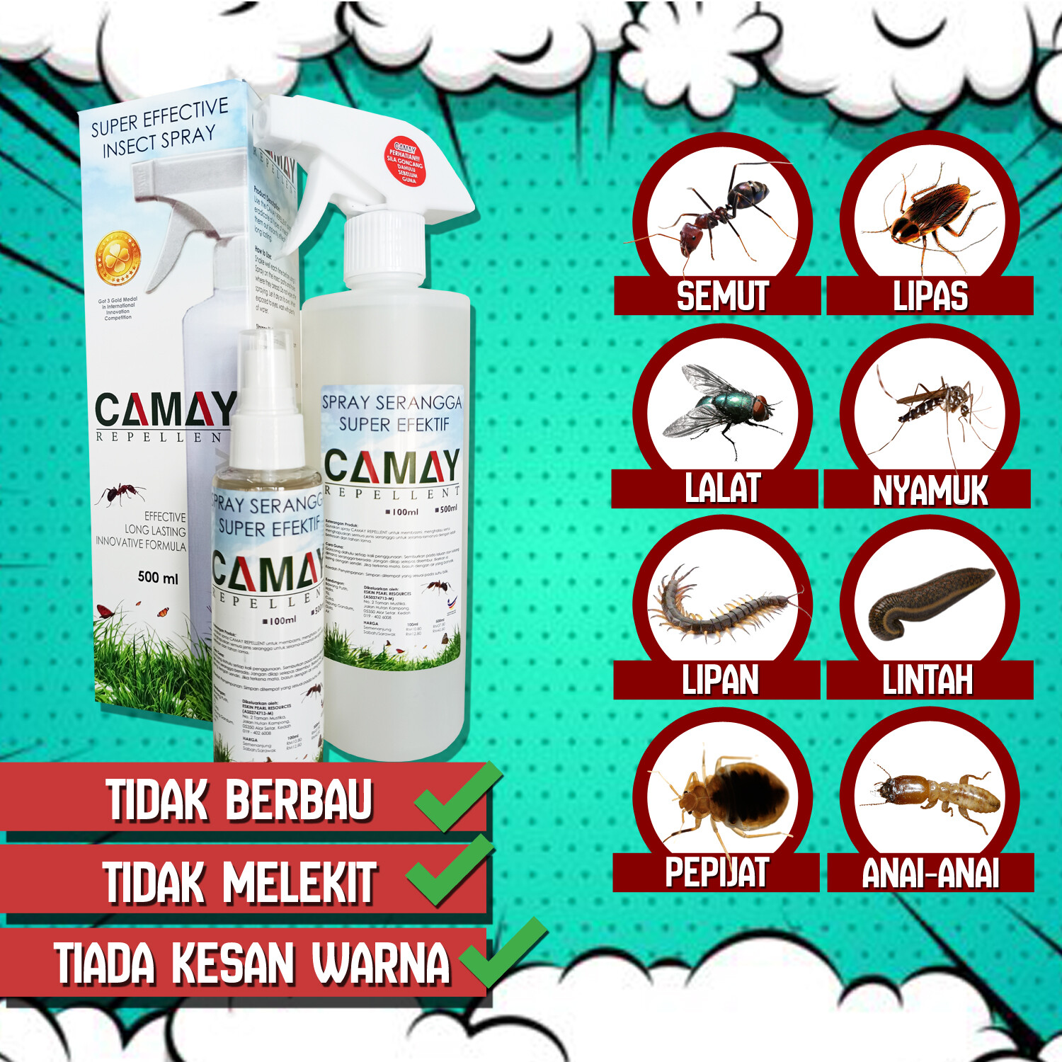 Spray Serangga Camay Repellent 500ml Semut Lipas Lalat Nyamuk Lipan ...