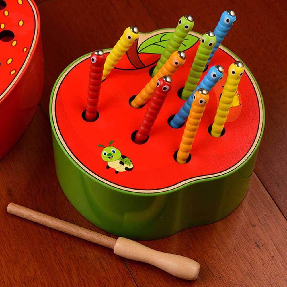 Capture Worm Magnetic Wooden Toy Kid Educational Intelligence ...