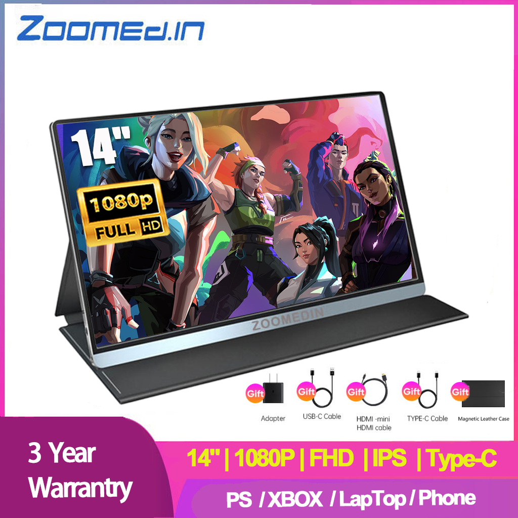 ZOOMEDIN 14inch 1080P Resolution IPS 100%sRGB USB Type-C Full HD ...