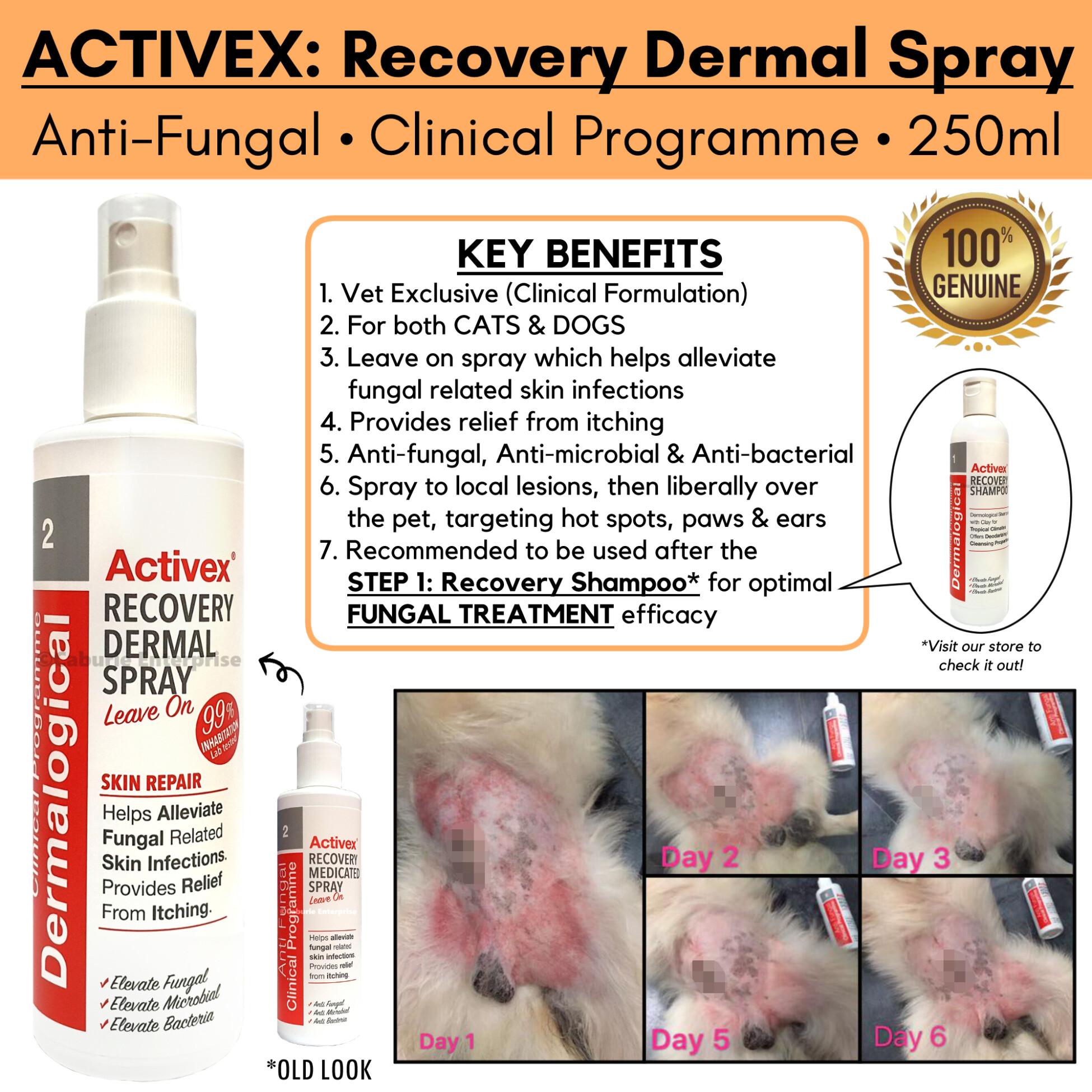 ACTIVEX: Medicated Recovery Spray (250ml) - Anti-Fungal Clinical Program for pet CATS & DOGS ...