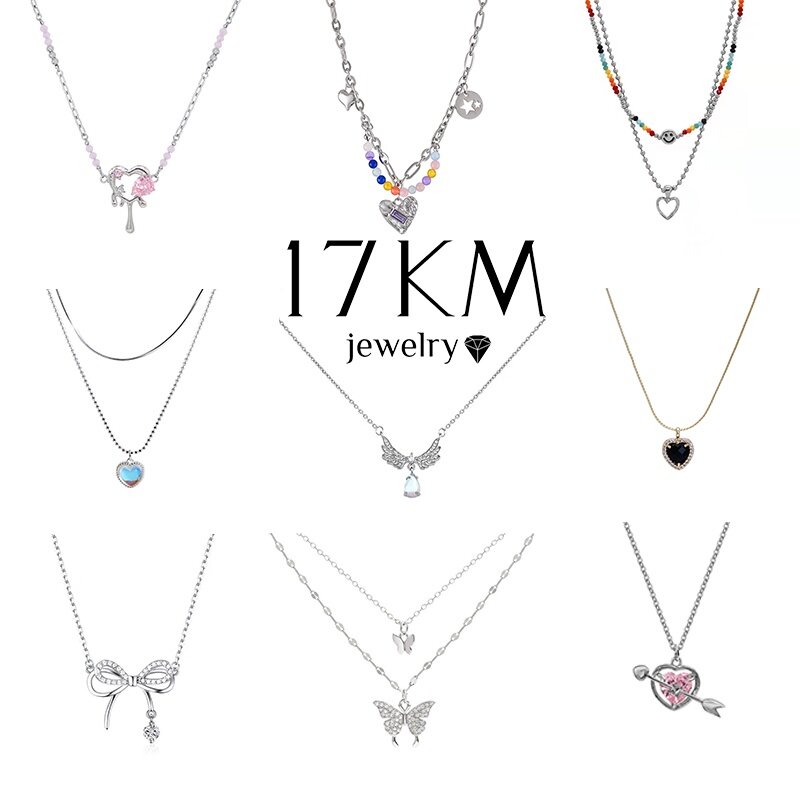 17KM Korean Style Crystal Necklace Moonstone Heart Pearl Chain for ...