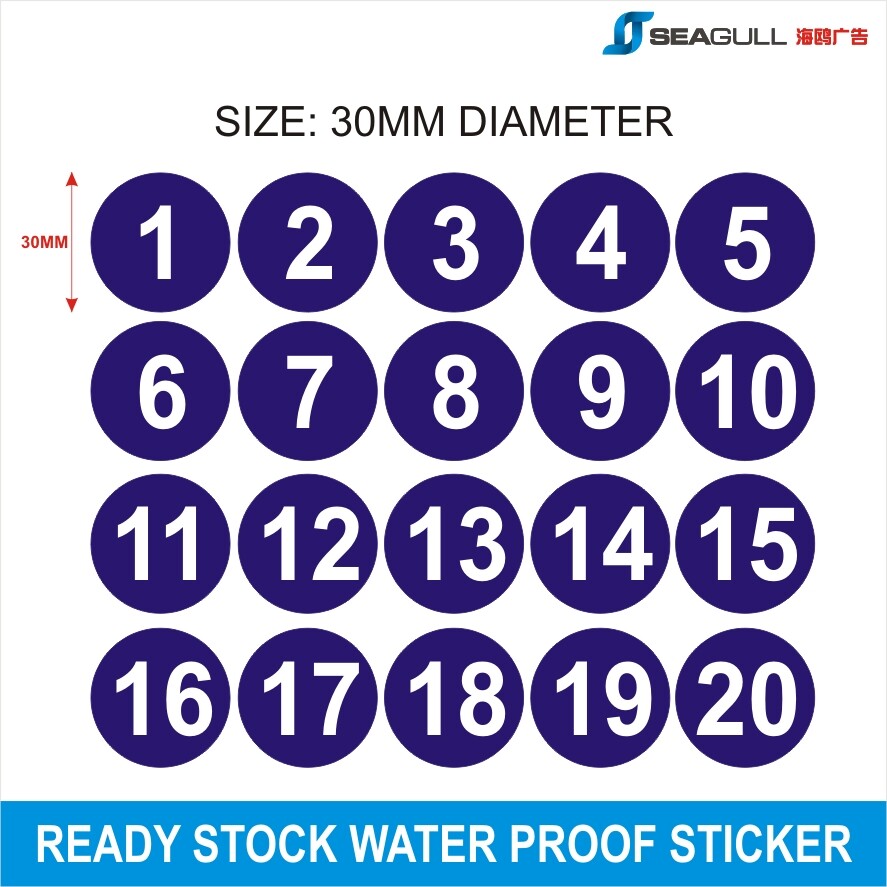 30MM Number Sticker 123 Sticker 3CM Nombor Table Number Pelekat Meja ...