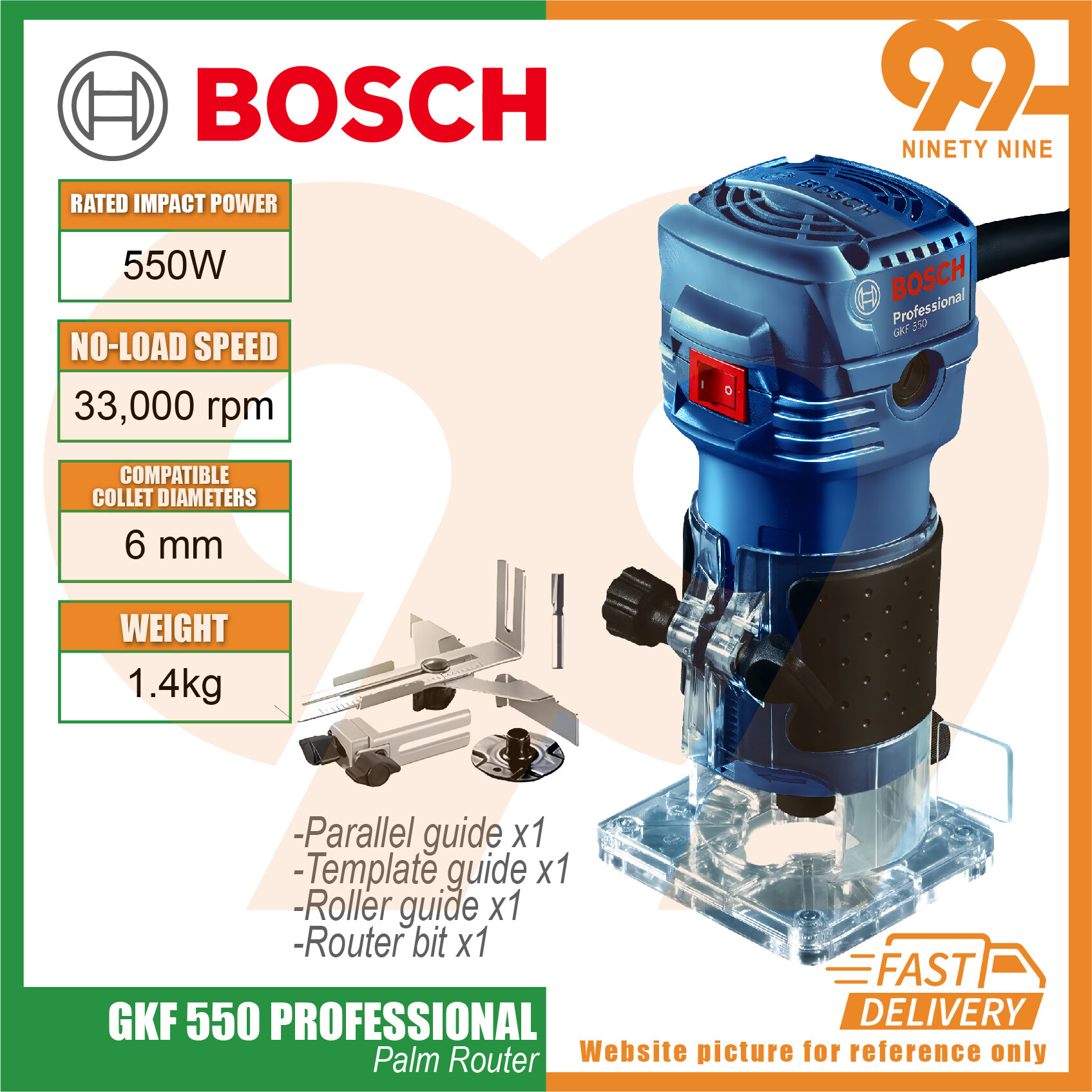 BOSCH GKF 550 - 550W Palm Router and Trimmer Professional Electric Palm ...