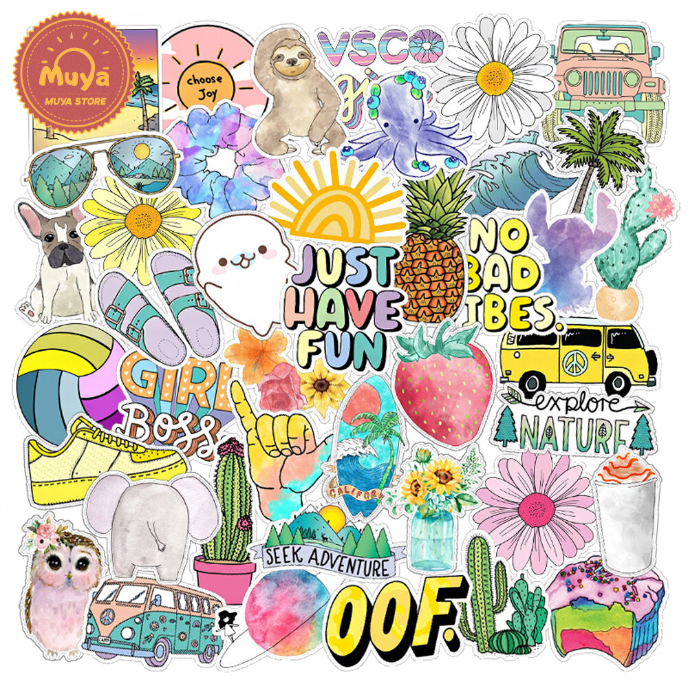 MUYA 50Pcs Trendy VSCO สติกเกอร์สำหรับวารสารความงามสติ๊กเกอร์กราฟฟิตีไว ...