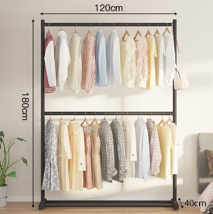⭐衣架落地衣帽架双层立式晾衣服卧室挂衣架收纳架⭐Coat Hanger Floor Coat Rack Double-layer ...