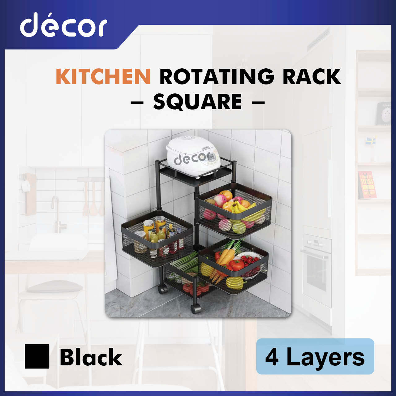 Clearance Sale !! Kitchen Rotating Foldable Rack Moving Shelf Rak Dapur ...