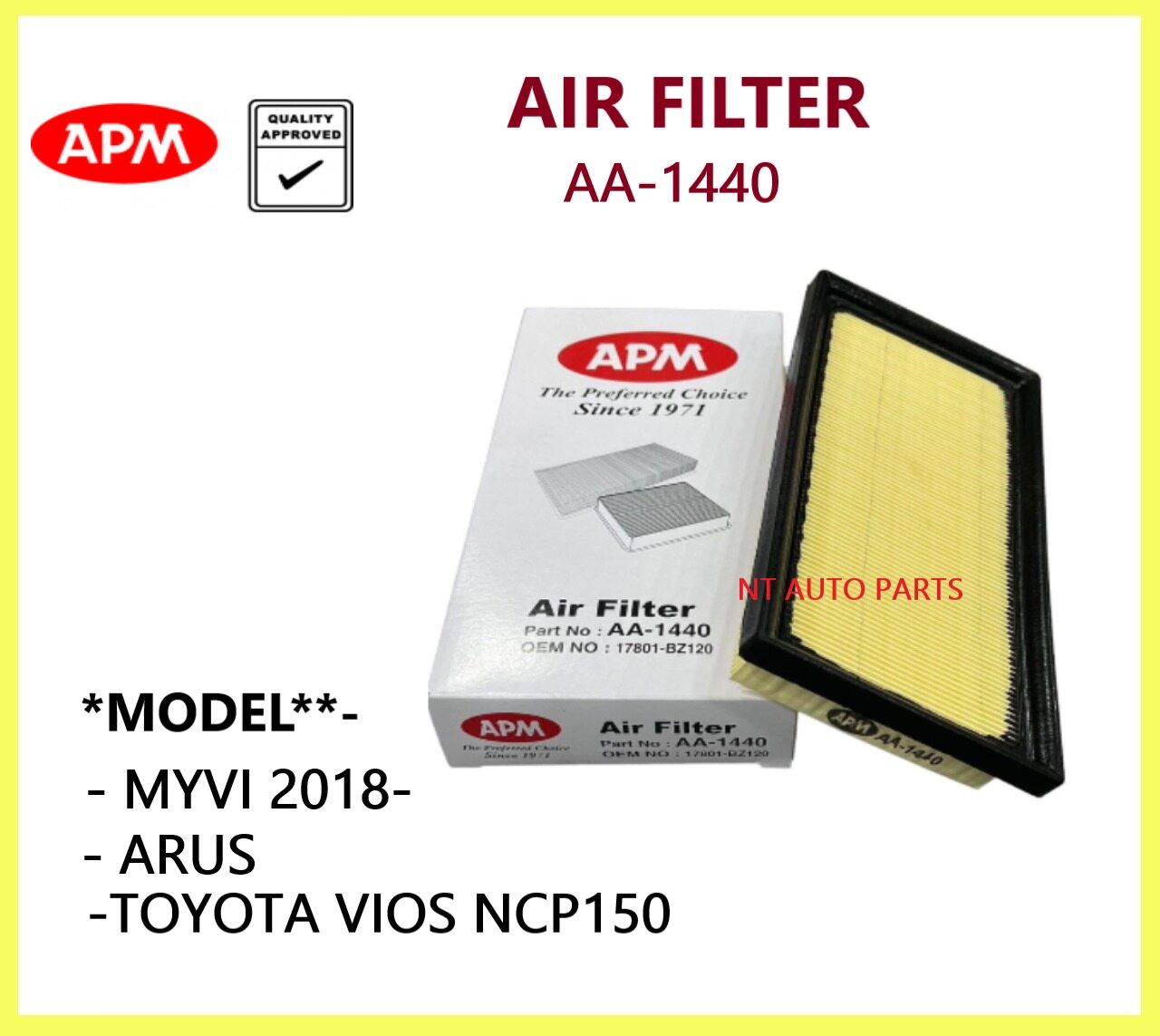 (100% ORIGINAL) APM AIR FILTER AA-1440 PERODUA MYVI NEW D20N ARUZ ...