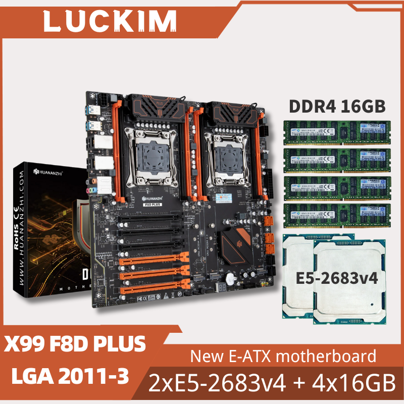 HUANANZHI X99 F8D Plus Motherboard + Intel 2*E5-2683v4 CPU + DDR4 RECC ...