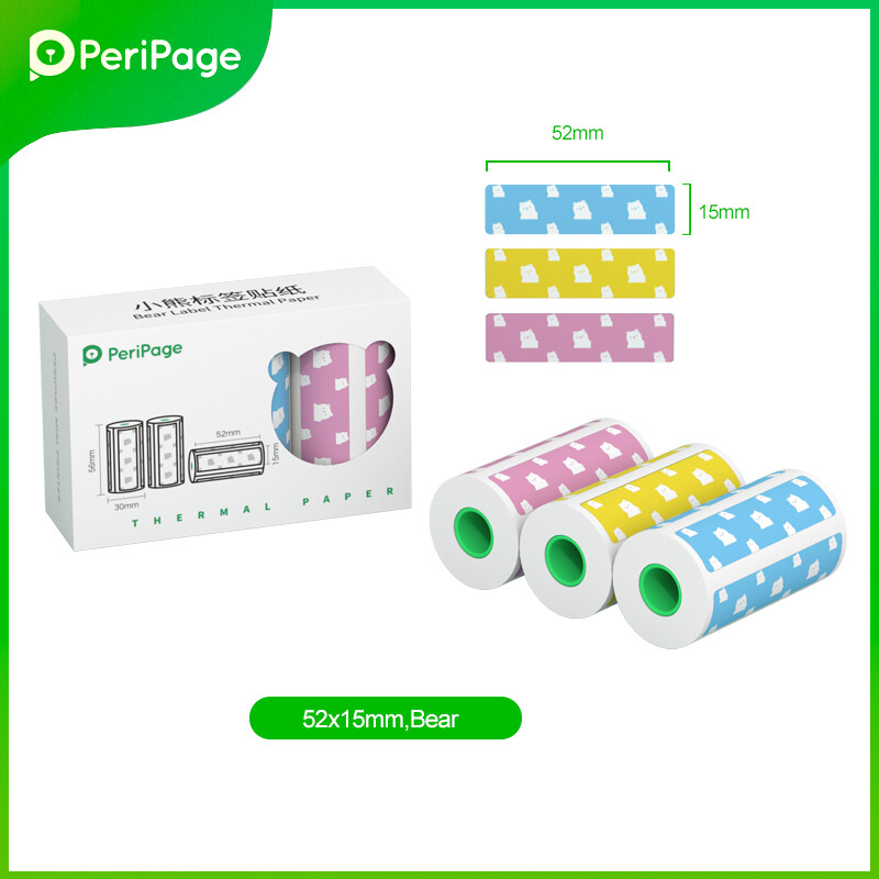PeriPage 3 Rolls 52mm Width Label Thermal Paper Sticker Self-Adhesive ...
