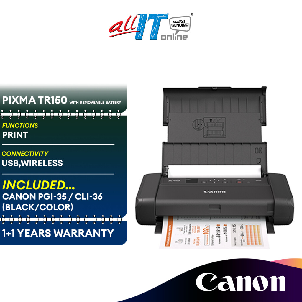 Canon Pixma TR150 Wireless Mobile Printer Inkjet Printer with Removable ...