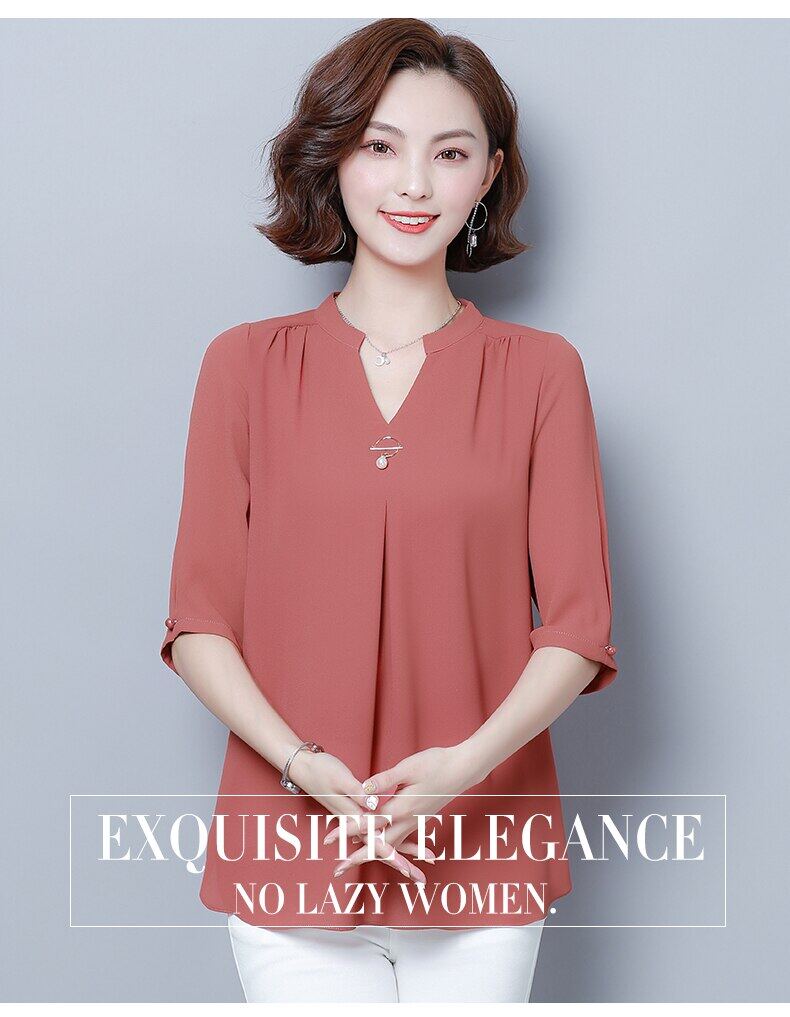 2020 ฤดูร้อนแฟชั่นใหม่ผู้หญิงท็อปส์และเสื้อ 3/4 แขนเสื้อชีฟองคอวีสบายๆเลดี้ขนาดบวก L ~ 5XL หลวม ...