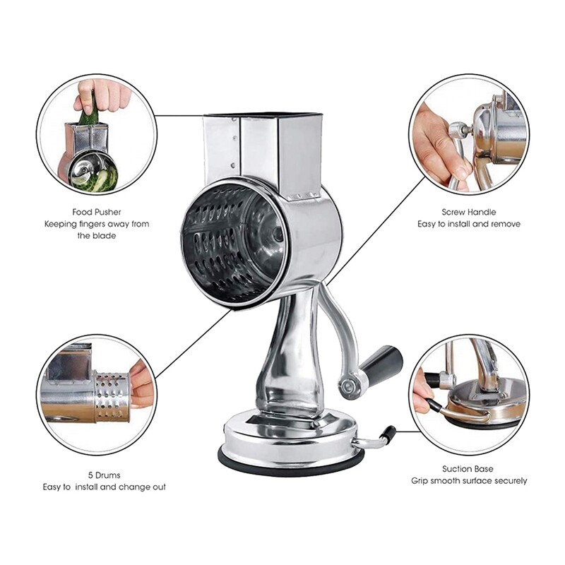 Stainless Steel Cheese Grater, Rotary Chopper, Vegetable Shredder Salad ...