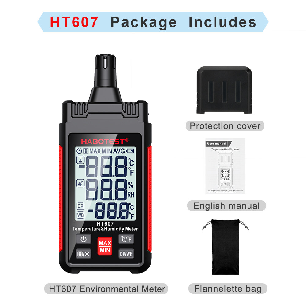 HABOTEST HT607 Temperature Humidity Meter Digital Hygrometer -20°C~60°C ...