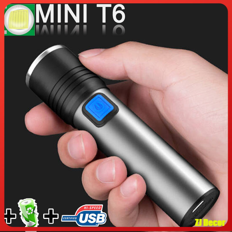 1800mAh USB Rechargeable LED Flashlight T6 Mini LED Torch Built in ...