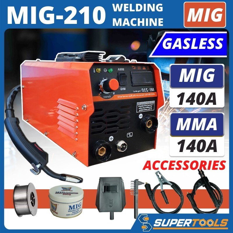 Mig welding machine set SuperTools MIG-210 2 IN 1 MIG Professional Welding Set l MIG Gasless ...