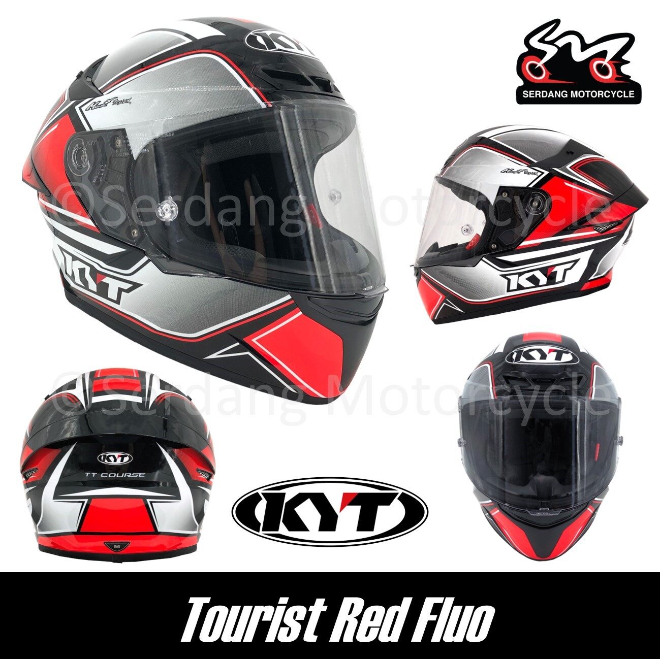 KYT TT-Course Tourist Matt Red Fluo Full Face Helmet TT Course Topi ...