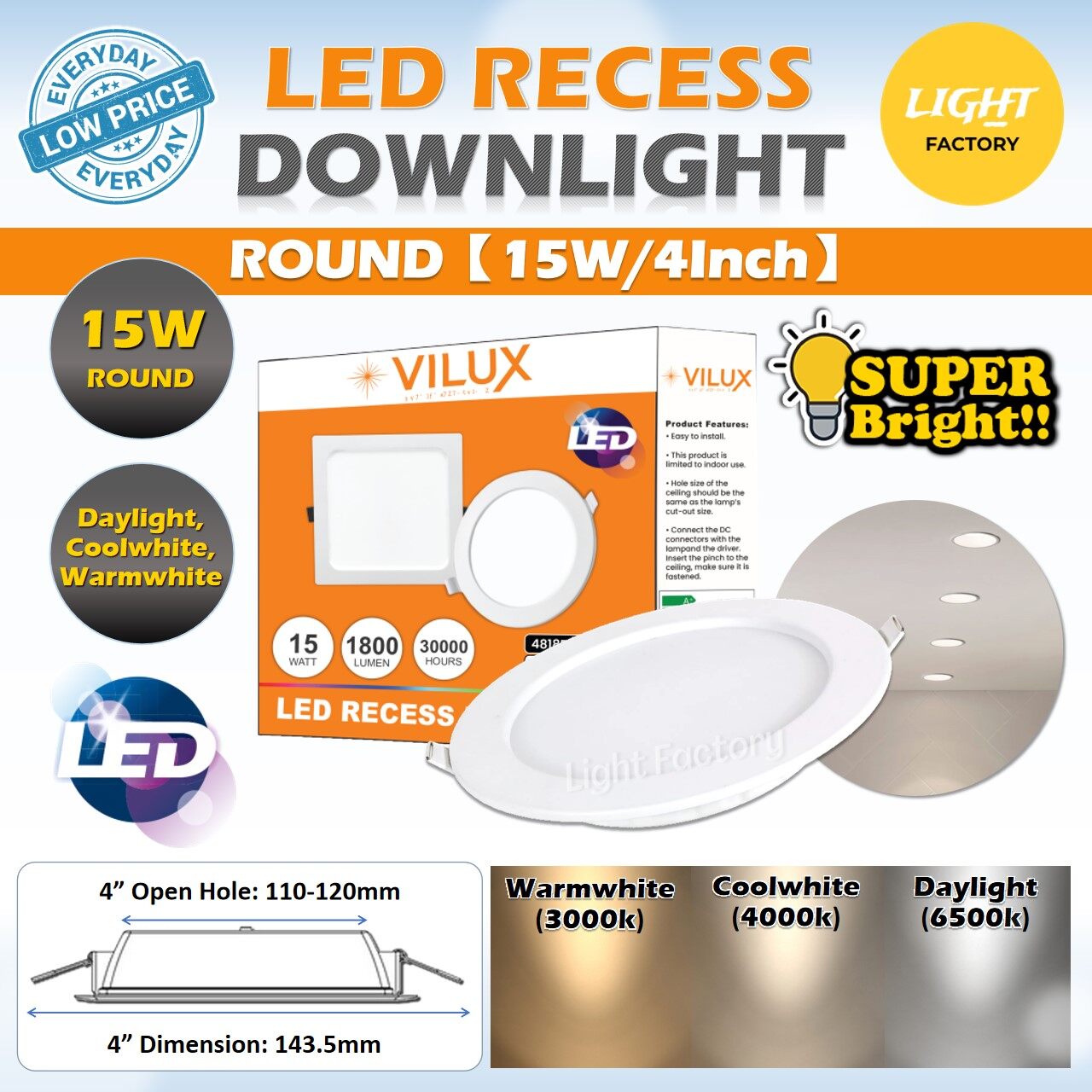 【UPgraded】LED Downlight 15W 24W Ultra Slim LED Recess Downlight Round / Square Lampu Siling LED ...