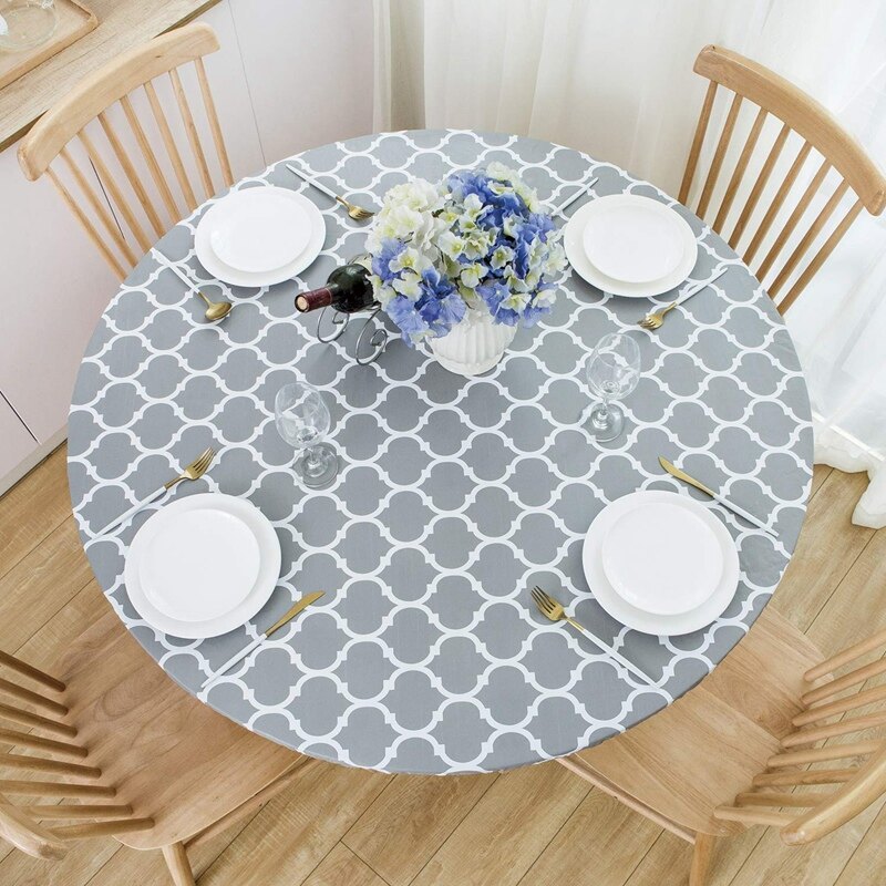 Round Tablecloth with Elastic Edge Waterproof Oil Proof PVC Table Cloth ...