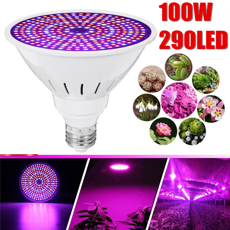 100W E27 Grow Light ไฟสำหรับต้นไม้โคมไฟ290LED (190สีแดง + 75สีฟ้า + 10 ...