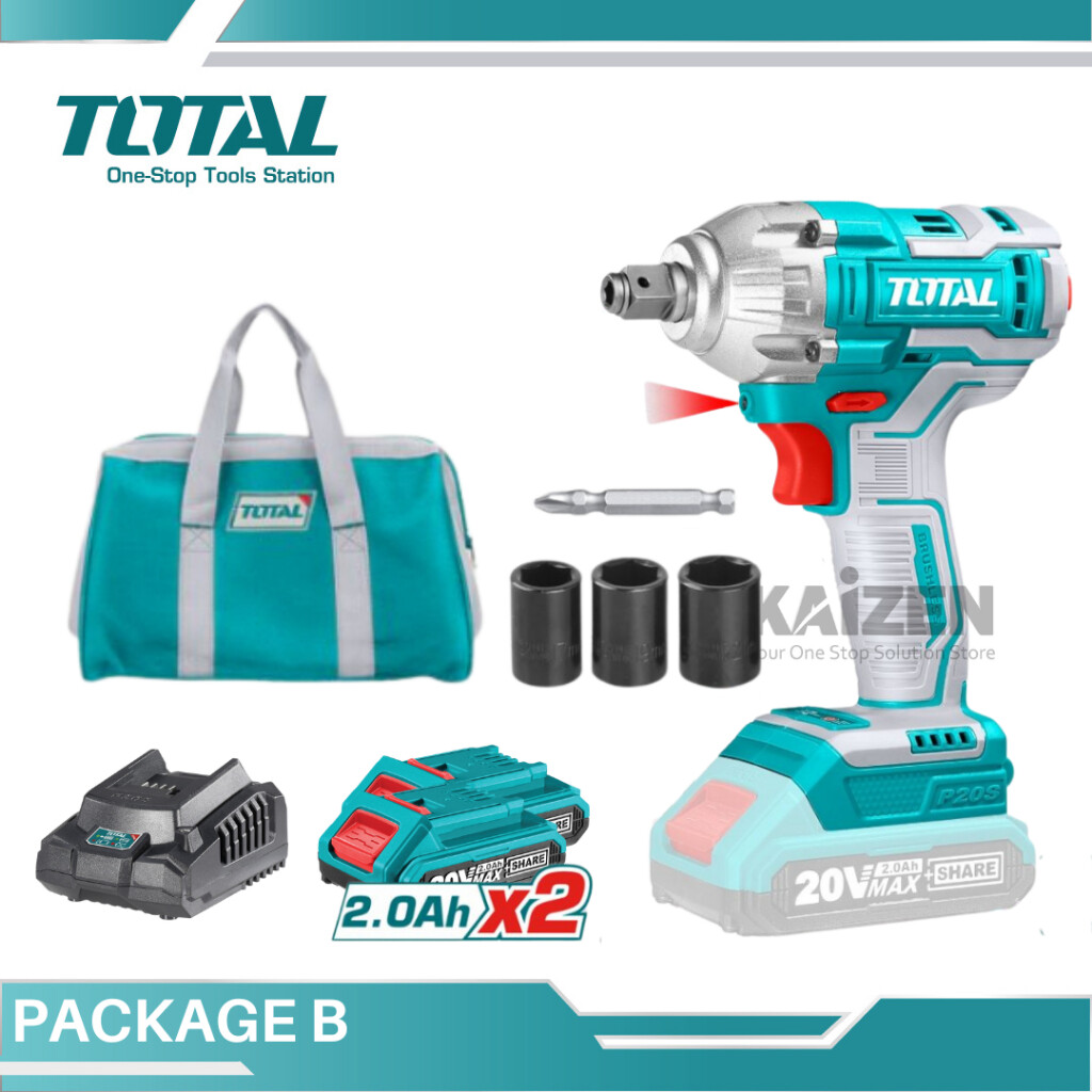 TOTAL TIWLI20208 Li-ion Brushless Cordless Impact Driver & Wrench 20V 2 ...
