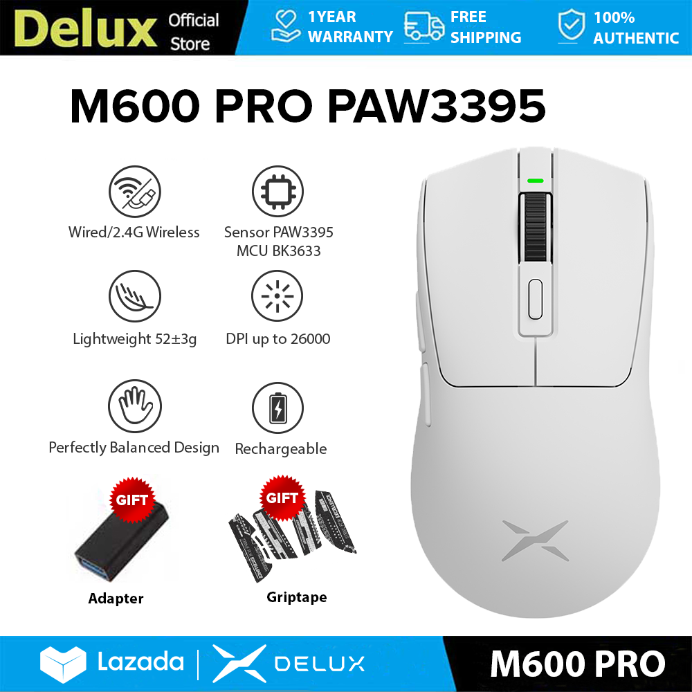 Delux M600 PRO Chuột chơi game có dây & không dây có thể sạc lại MAX DPI 26000 2.4G Không dây ...