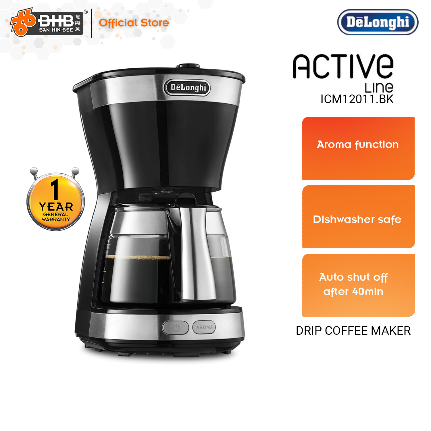 Delonghi Active Line ICM12011.BK Drip Coffee Maker | Lazada