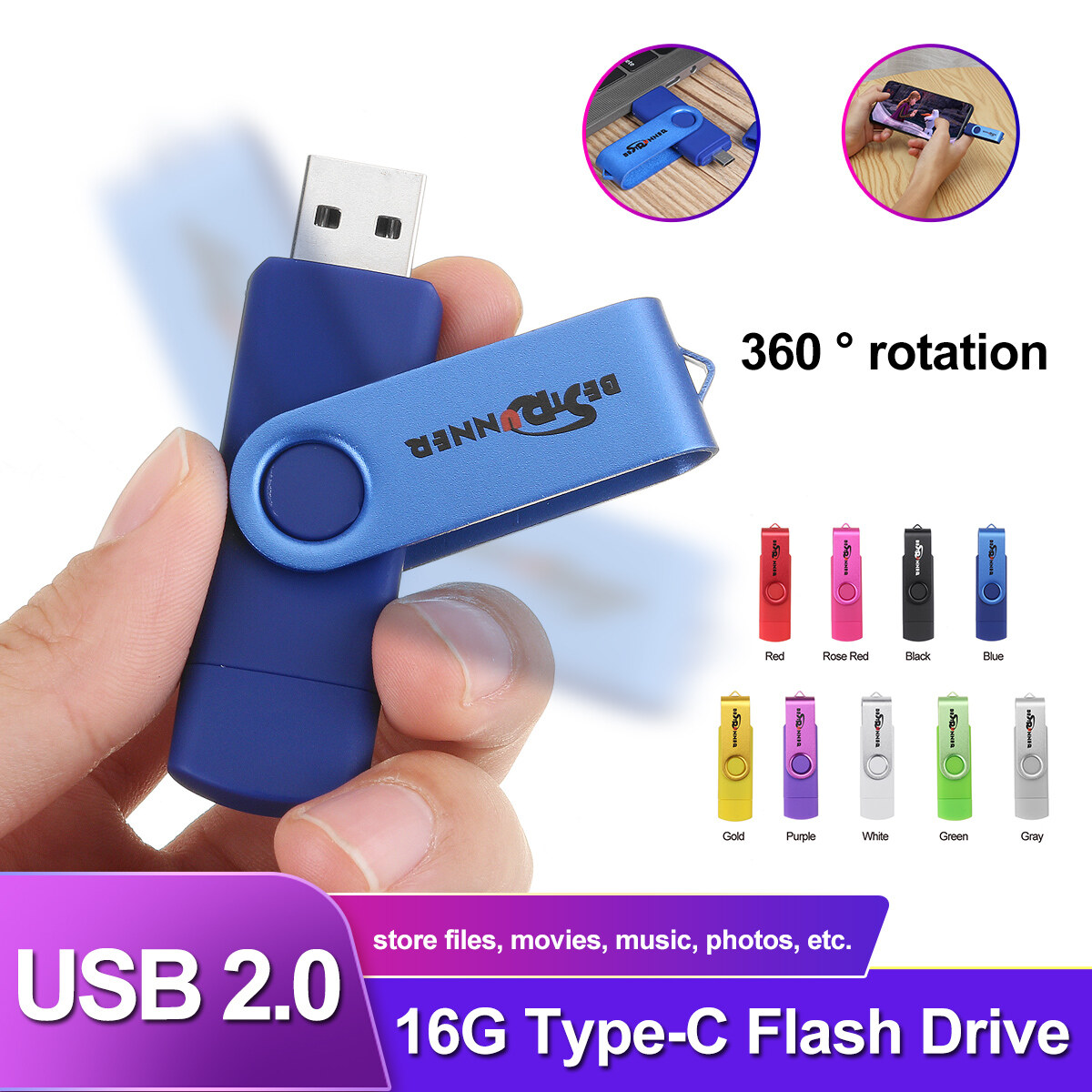 ความเร็วสูง16GB USB หน่วยความจำแฟลชไดรฟ์ Stick OTG ฟังก์ชั่นหลายสี ...