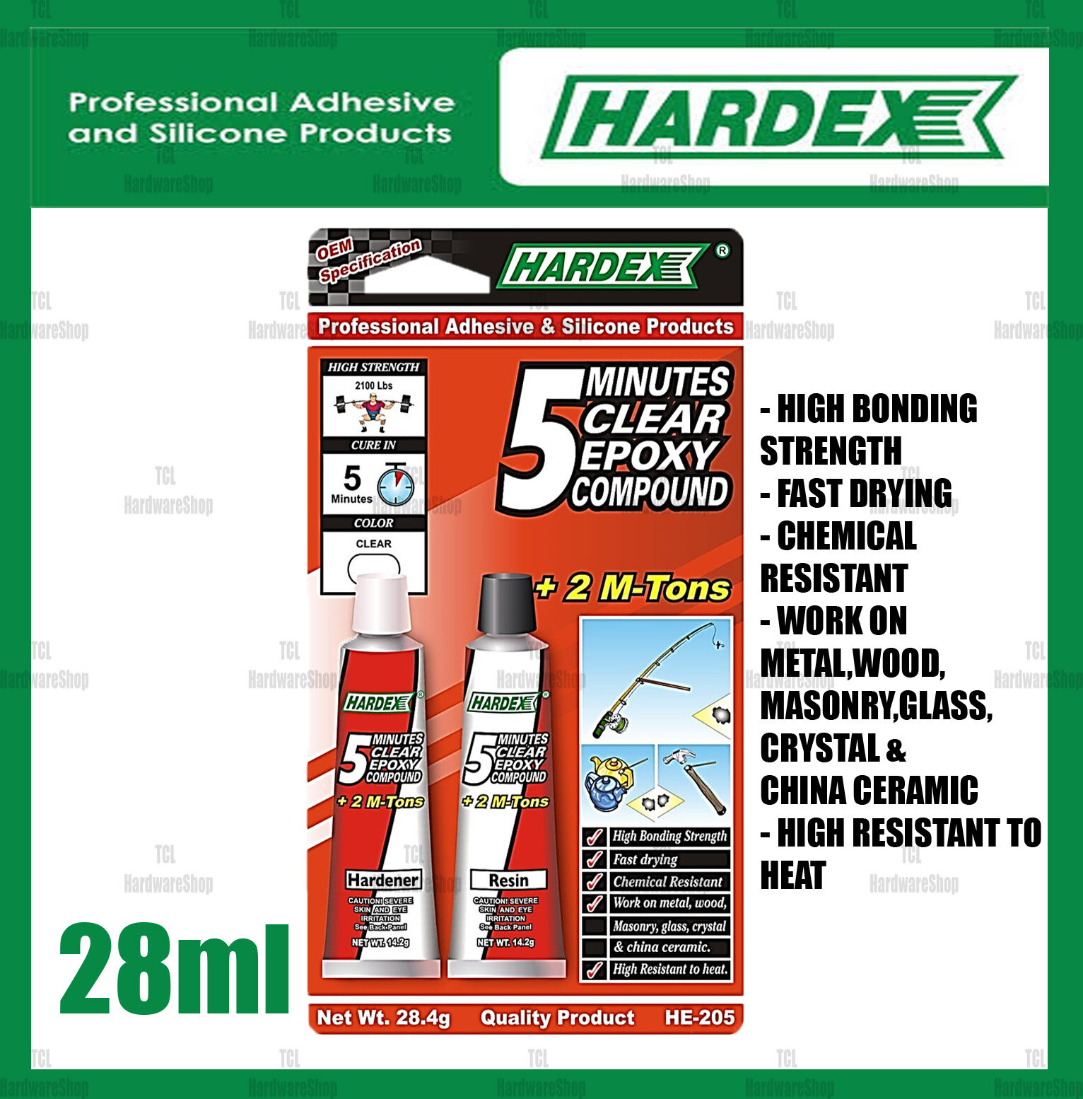HARDEX 5 MIN CLEAR EPOXY COMPOUND / READY MIX 2 TON GUM - 28.4g (HE-205 ...