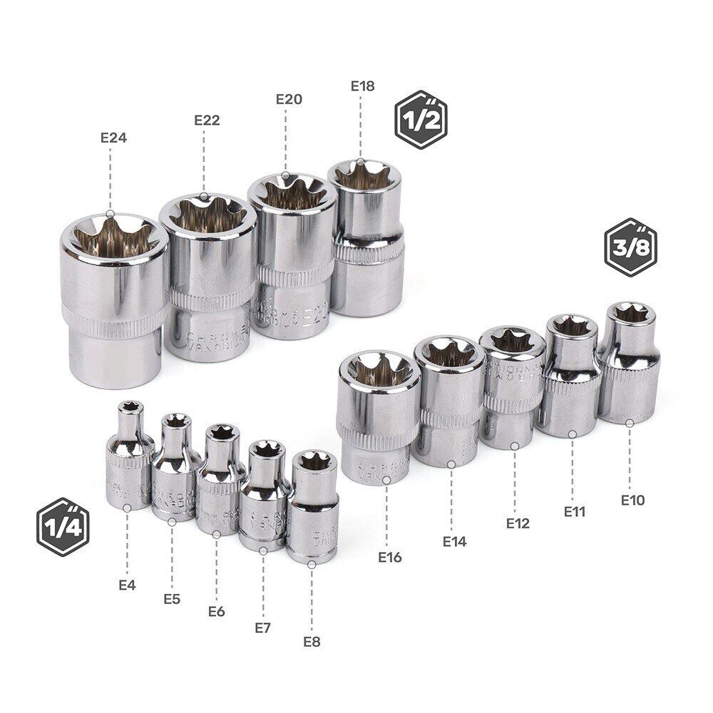 1 Set 1/4 3/8 1/2 E-Socket Sockets Set Adapter Torx Star Bit Repair Hand Tools Head for Torque ...