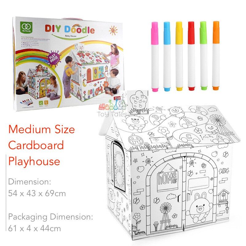DIY Colouring Large Cardboard House [Up to 100cm- 6 Markers] Kids ...