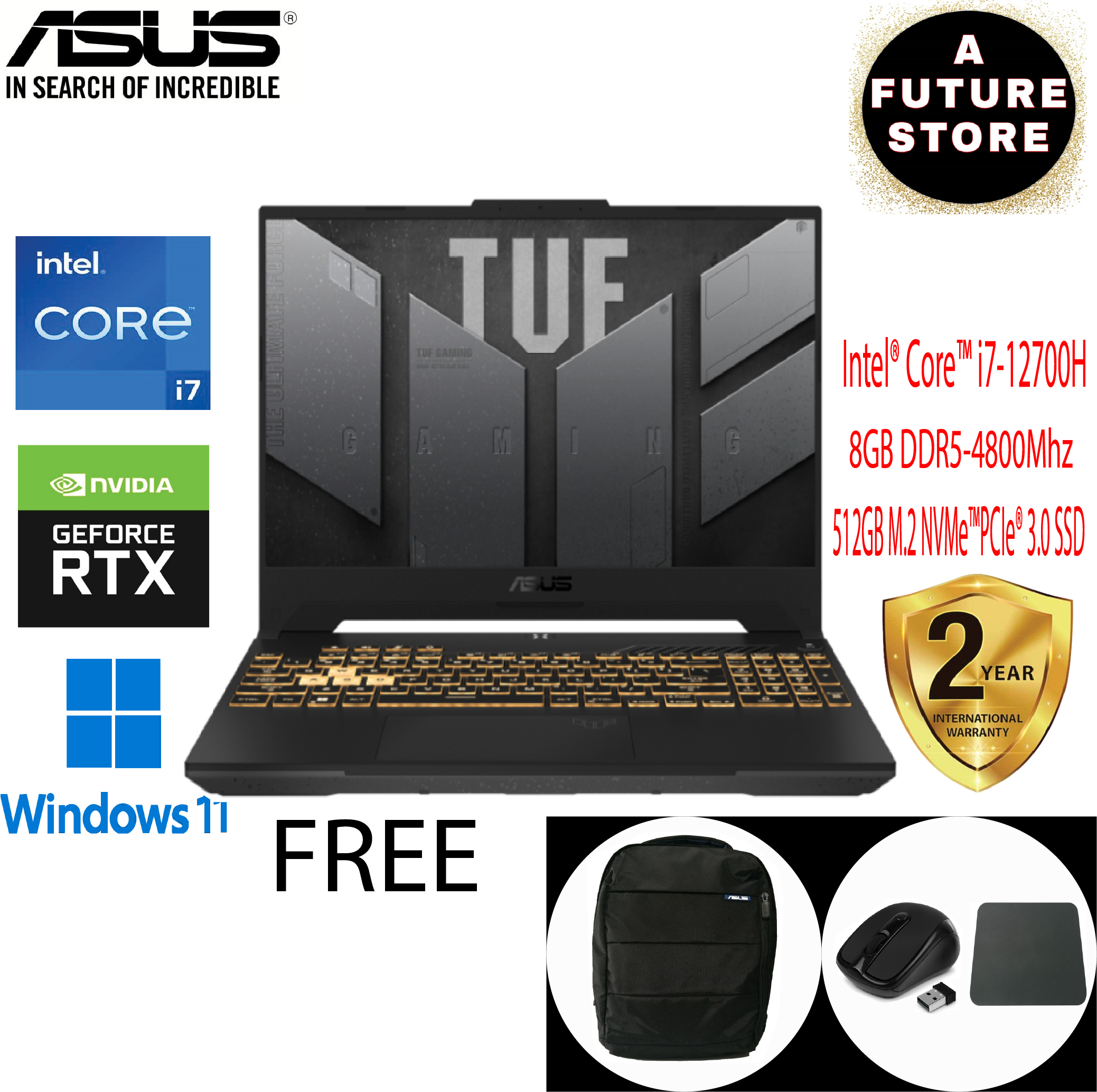 Asus TUF F15 FX507Z-EHN055W 15.6" FHD 144Hz Gaming Laptop Mecha Gray ( I7-12700H, 8GB, 512GB SSD ...