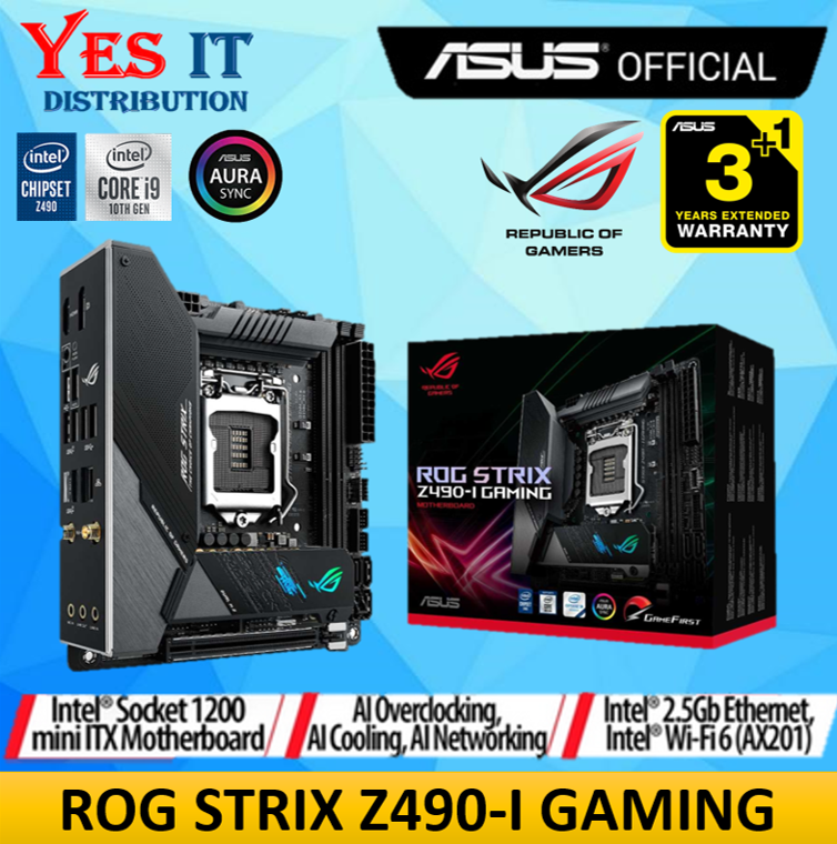 ASUS ROG STRIX Z490-I GAMING (WIFI 6) INTEL Z490 LGA1200 ITX with RGB ...