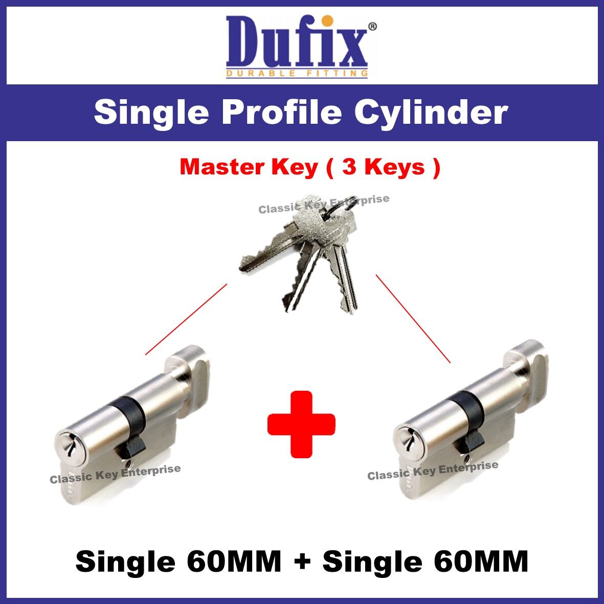 Dufix Single / Double Profile Cylinder - 60mm/ 70mm Key and Thumbturn ...