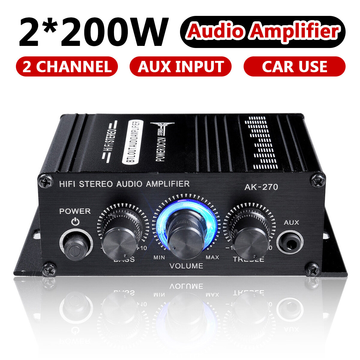 AK270 400W DC12V Mini Car Hifi Power Amplifier Stereo Class D Subwoofer ...