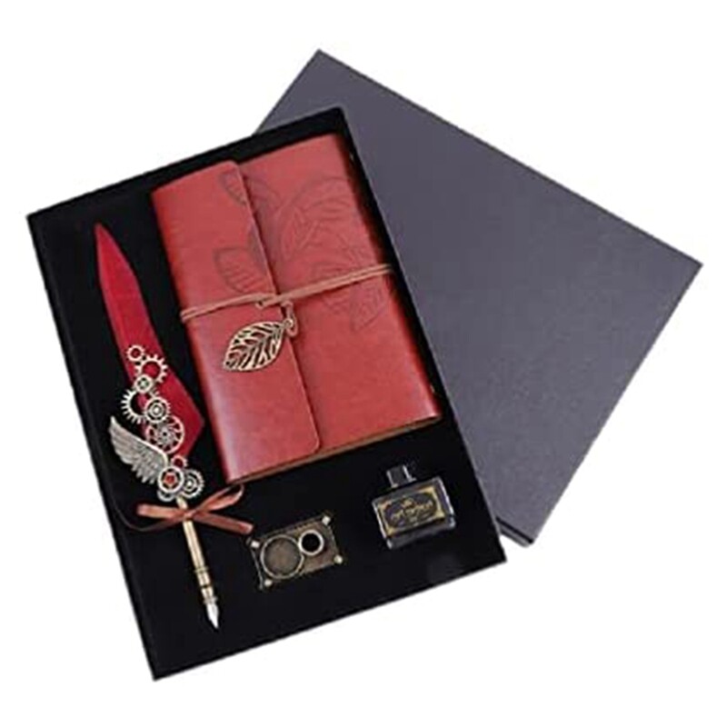 Vintage Feather Pen and Ink Set Retro Quill Dip Pen Calligraphy Writing ...