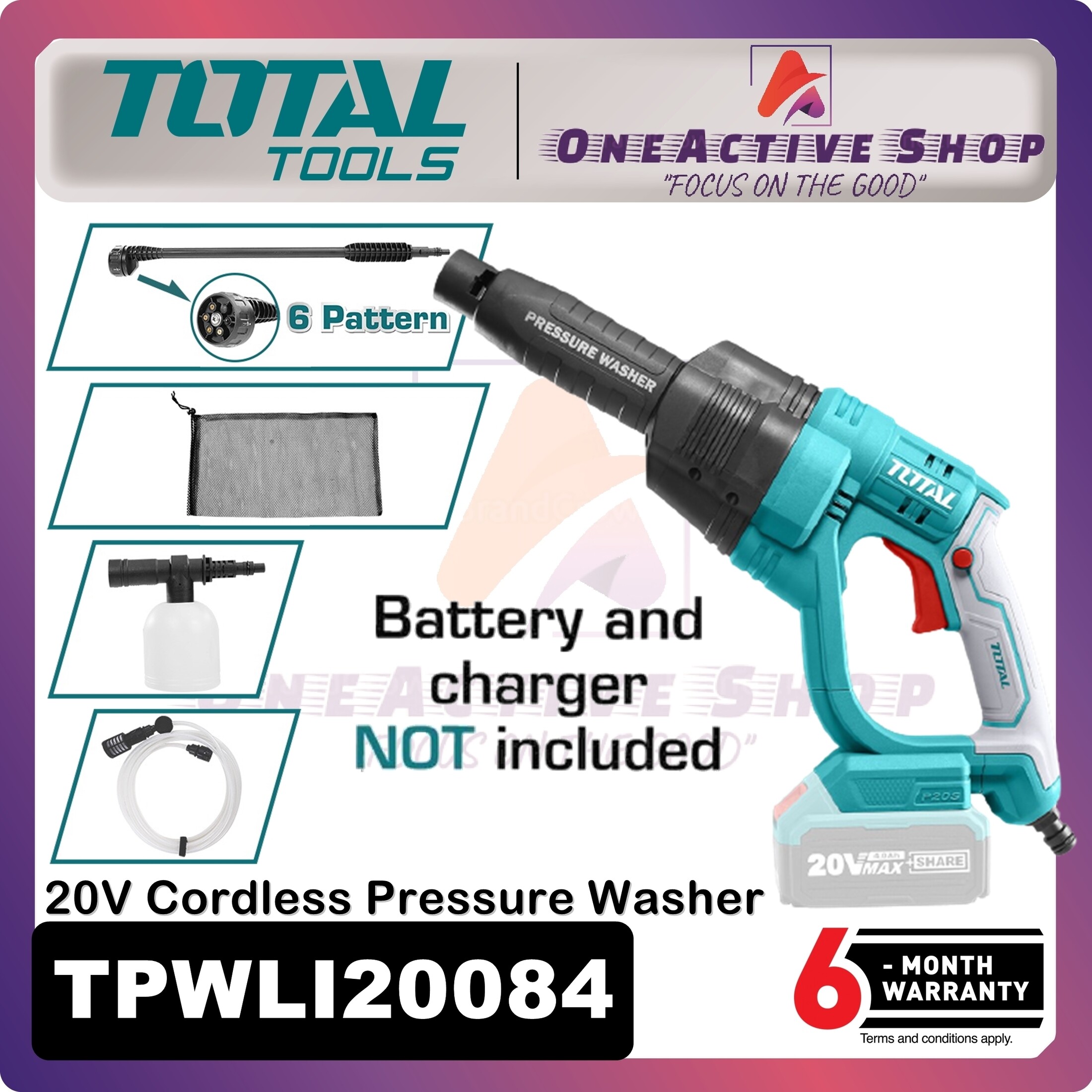 TOTAL 20V Cordless Pressure Washer TPWLI20084 - 6 Month Warranty ...