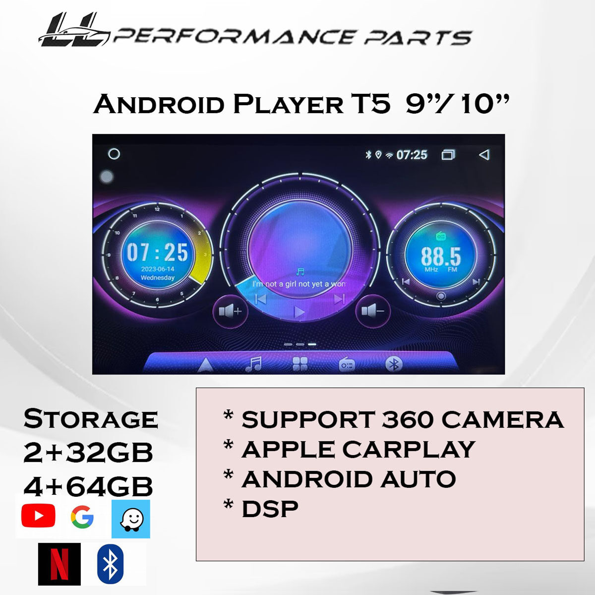 T5 Android DSP Carplay 9"/10" IPS Car Android Player Waze Youtube Wifi ...