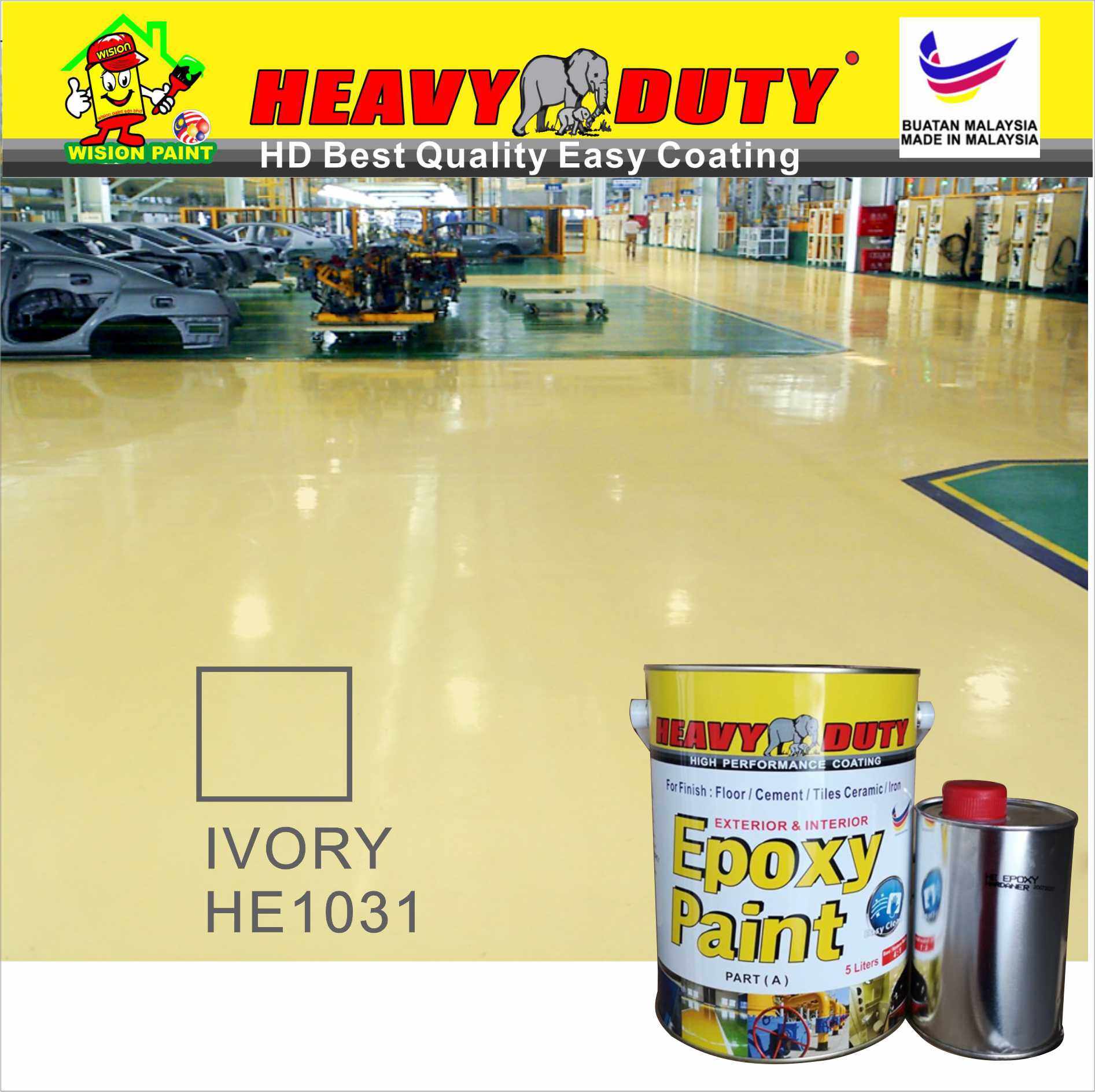 HE1031 IVORY ( 5L ) HEAVY DUTY BRAND Two Pack Epoxy Floor Paint - 4 Liter Paint + 1 Liter ...