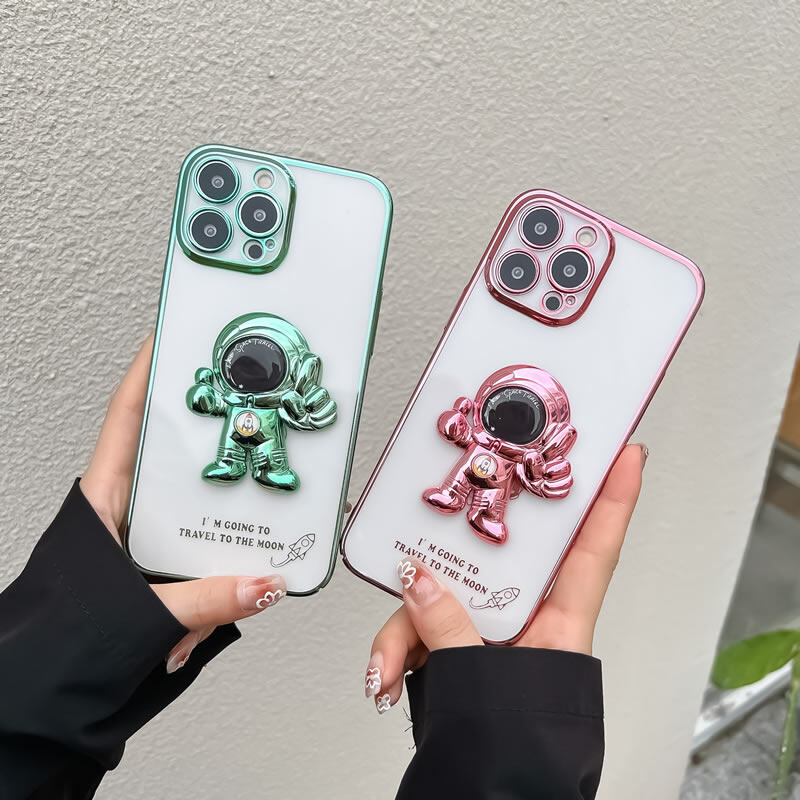 ฮาร์ดกรณีใสกับนักบินอวกาศพับยืนสำหรับ iPhone 13 12 Pro Max 13pro ...