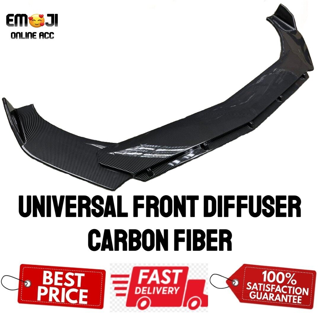 UNIVERSAL FRONT DIFFUSER BLACK / CARBON FIBER 3PCS Carbon Fiber Look ...