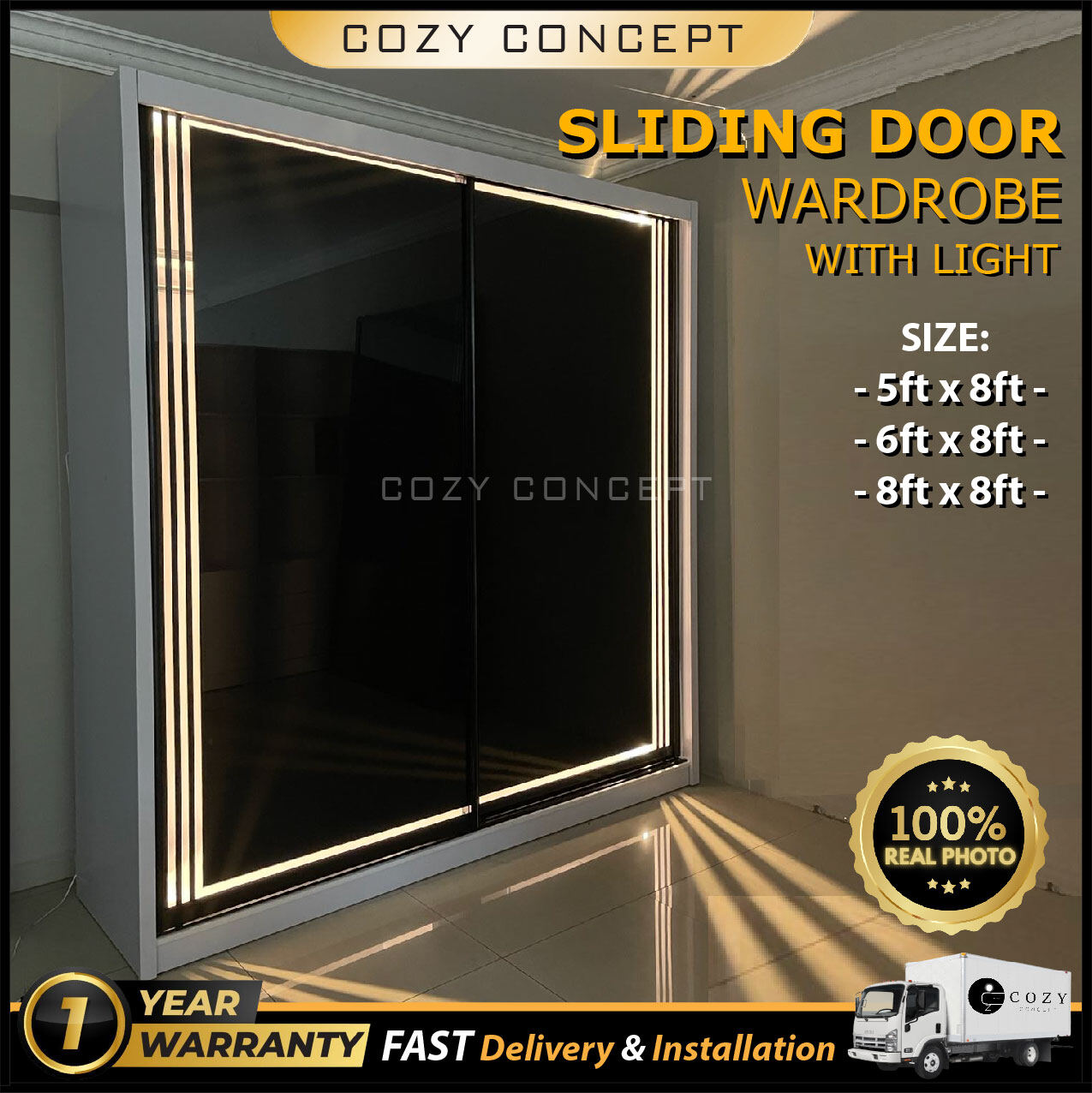 [FREE INSTALL] Almari Baju Full Glass Cermin with LED Light /Mirror ...