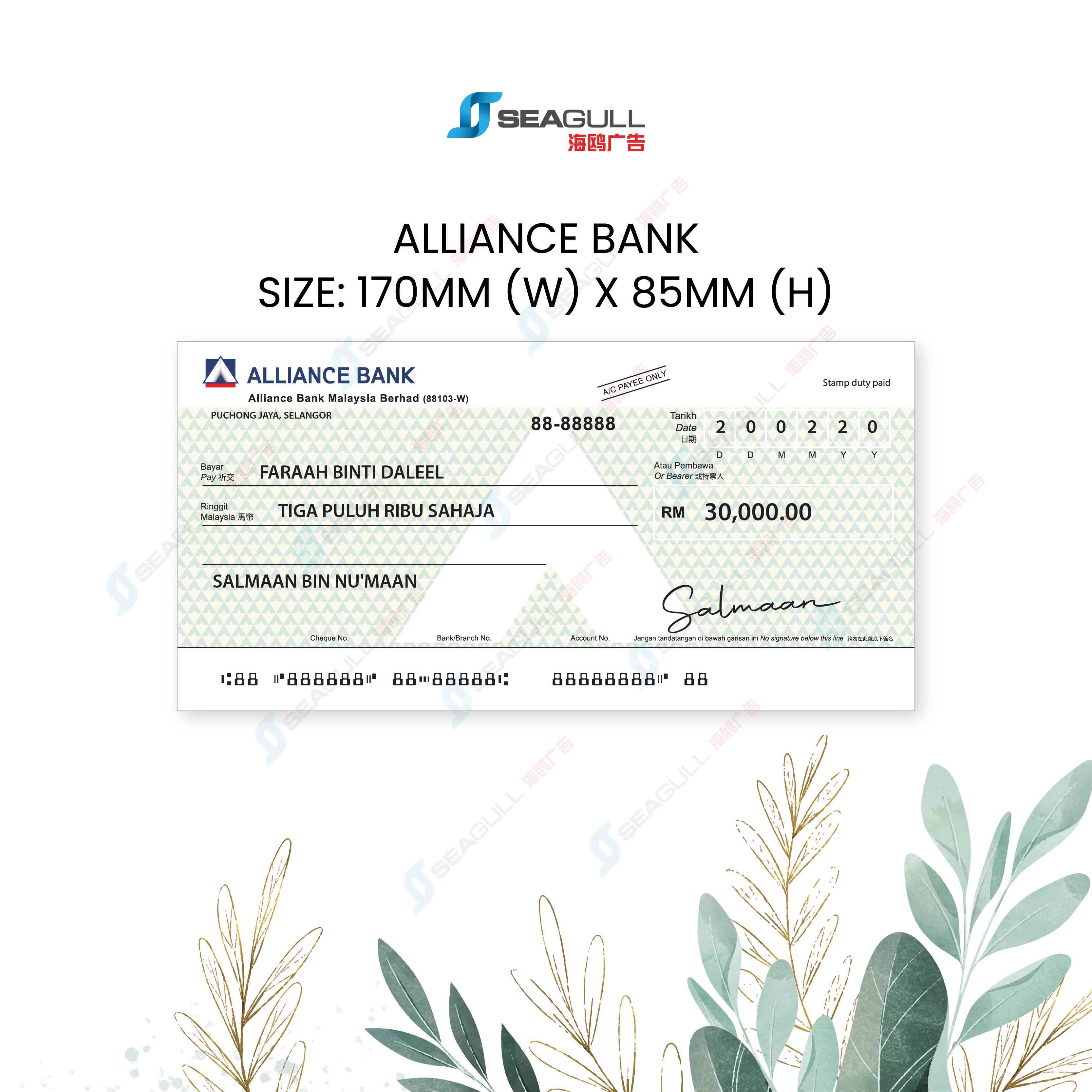 Mock Cheque / Replika Cek / Cek Hantaran / Fake Cheque Print On Thick ...
